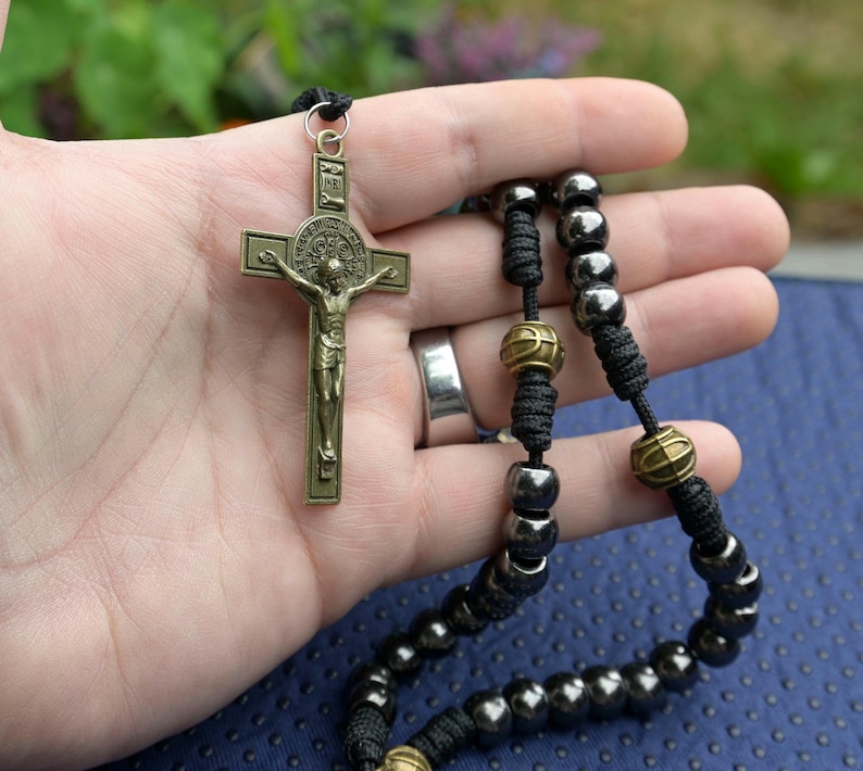 Indestructible Rosary - Heavy-duty Gunmetal Beads and 2.5" Benedict ...