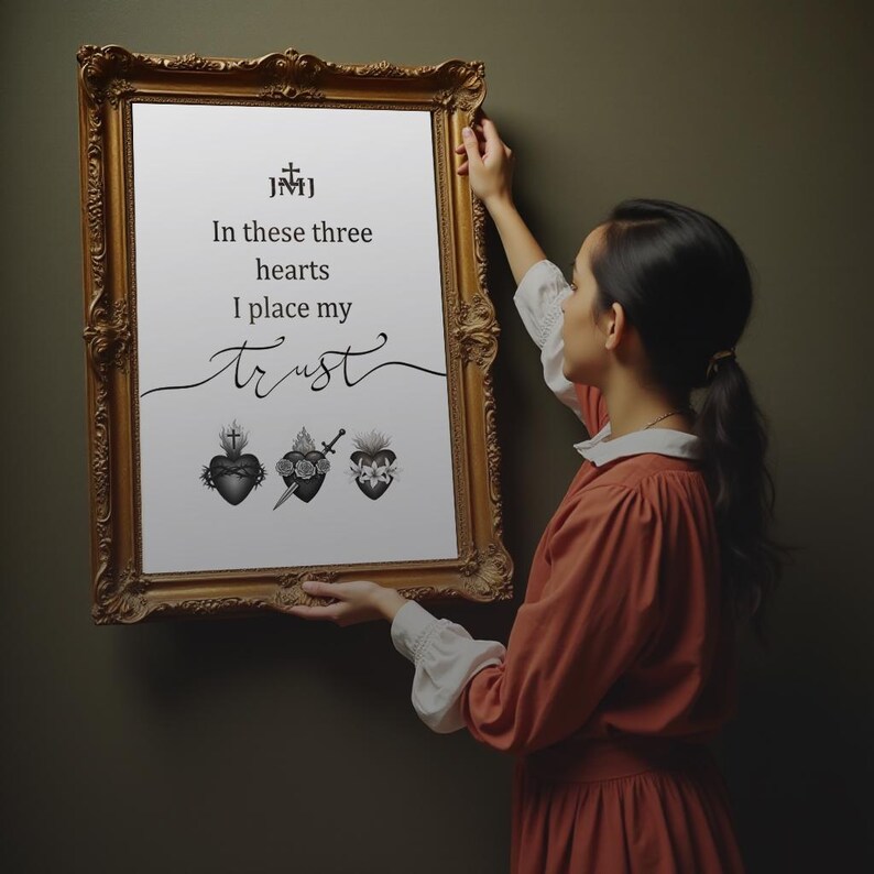 Three Hearts JMJ Holy Family Printable Wall Art - Catholic Immaculate Heart of Mary Sacred Heart ...