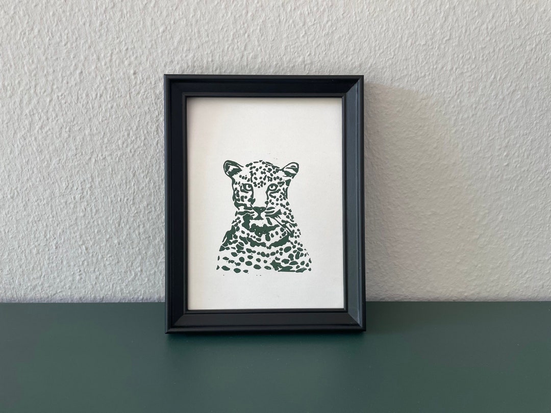 Linocut "leopard" Green - Handmade - Etsy
