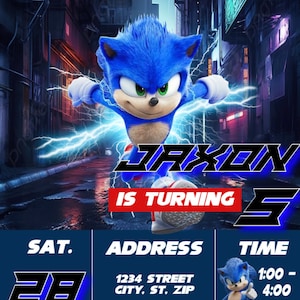 Editable Sonic the Hedgehog Birthday Invitation | Blue Speedster Party ...