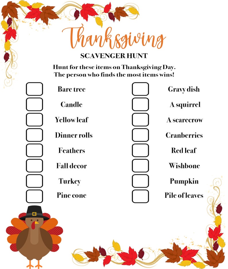 Thanksgiving Scavenger Hunt Game - Digital File - Digital Download ...