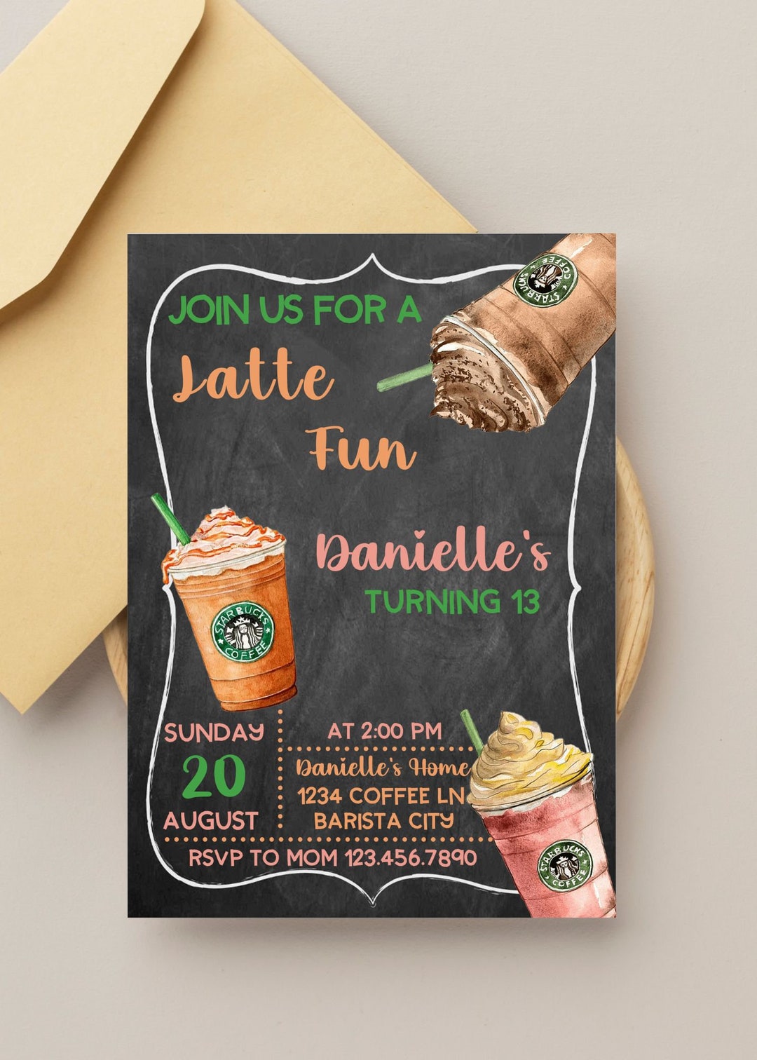 Starbucks Birthday Party Invite Self Editable Template Instant Download
