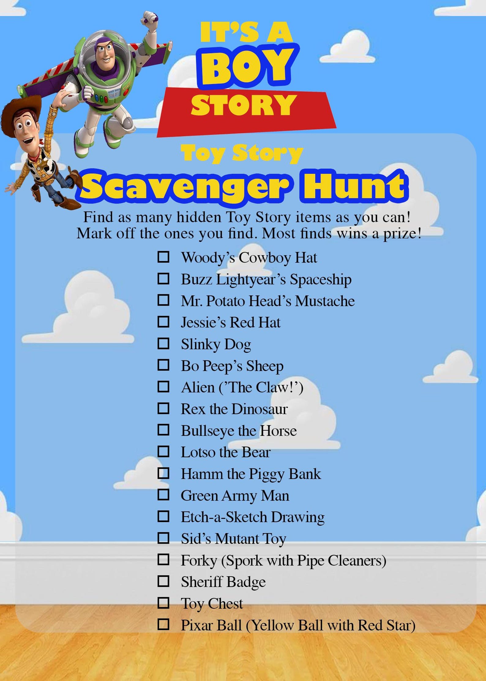 Toy Story Baby Shower - It's A Boy Story - Toy Story Word Scavenger ...