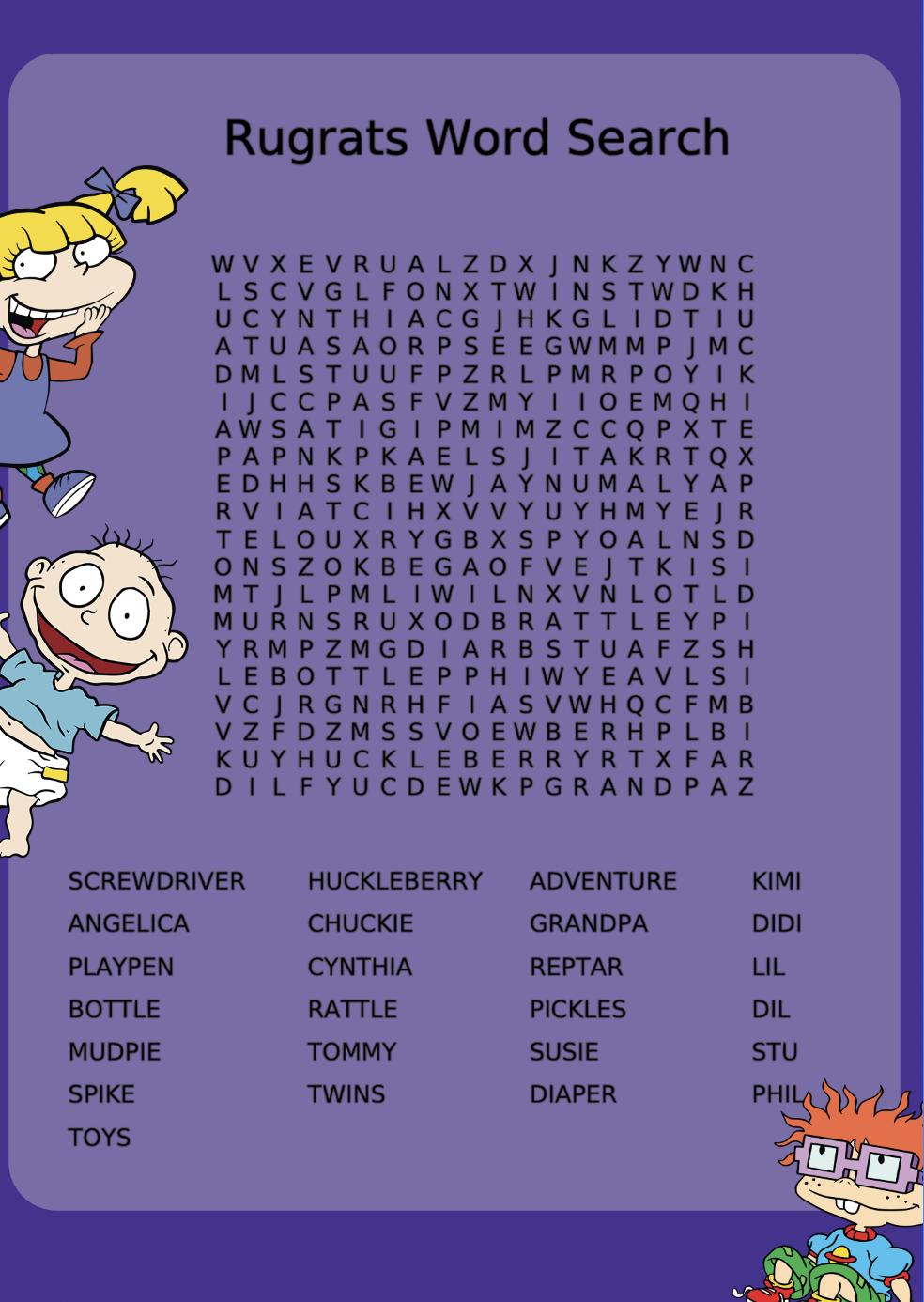 Rugrats Word Search – Printable Baby Shower Game – 90s Cartoon Theme ...