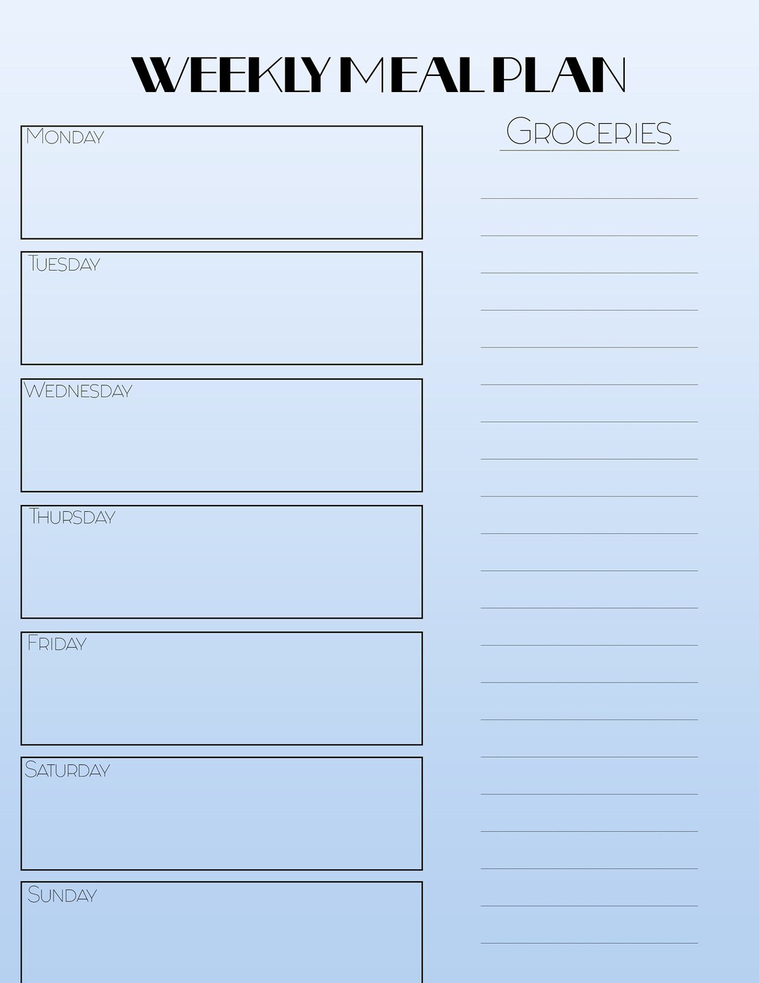 Blue Gradient Printable Weekly Meal Planner | Stylish Meal Planning ...
