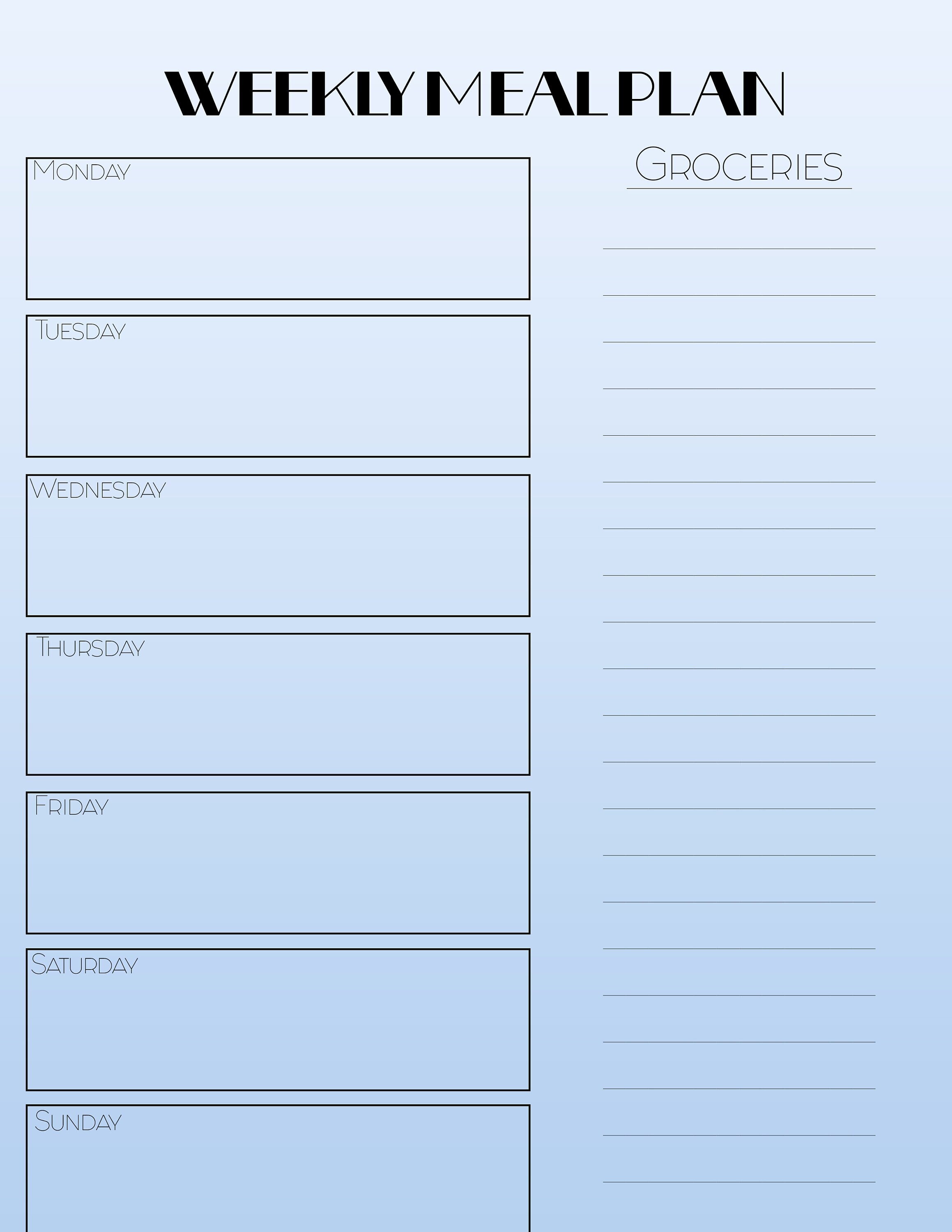 Blue Gradient Printable Weekly Meal Planner Stylish Meal Planning ...