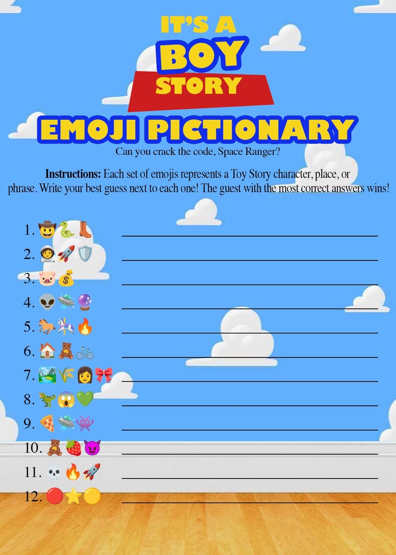 Toy Story Baby Shower - It's A Boy Story - Toy Story Emoji Pictionary ...