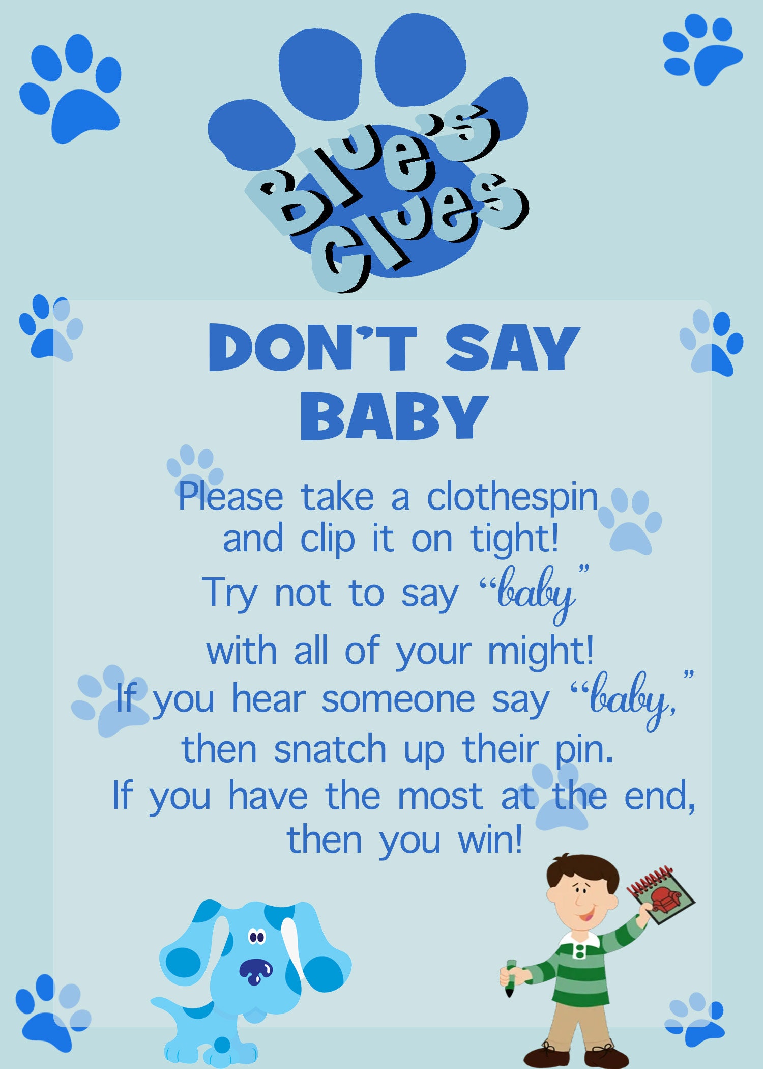 Blue's Clues Baby Shower Games Boy Baby Shower ALL 8 GAMES - Etsy UK