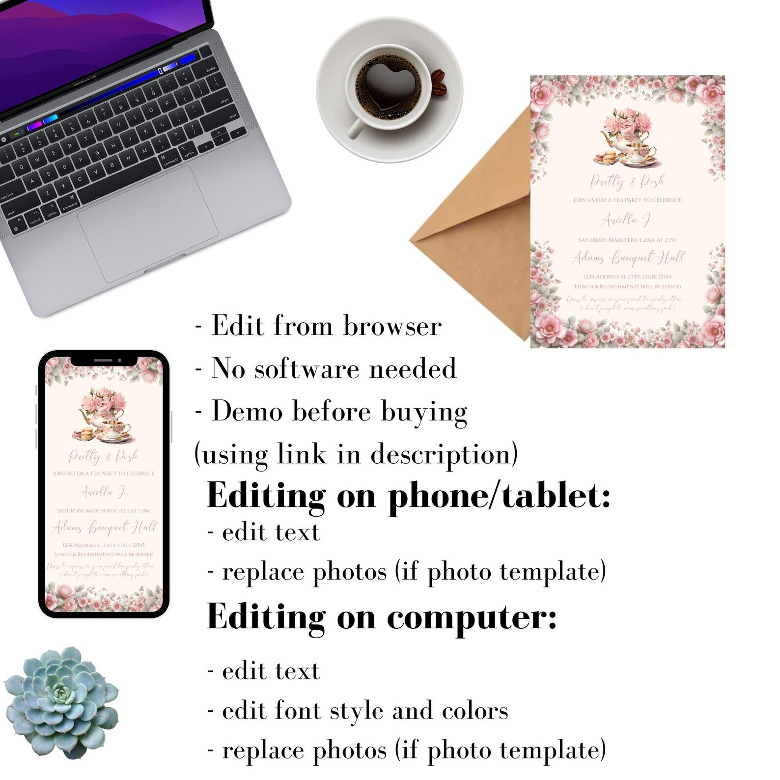Pretty and Posh Tea Party Invitation – Elegant Tea Time Invite for ...