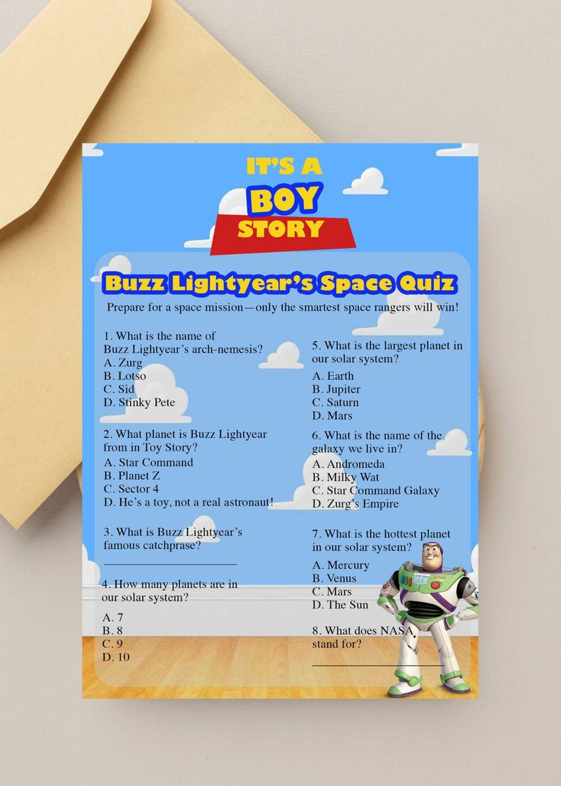 Toy Story Baby Shower - It's A Boy Story - Toy Story Space Quiz Game - Instant Download - Baby ...