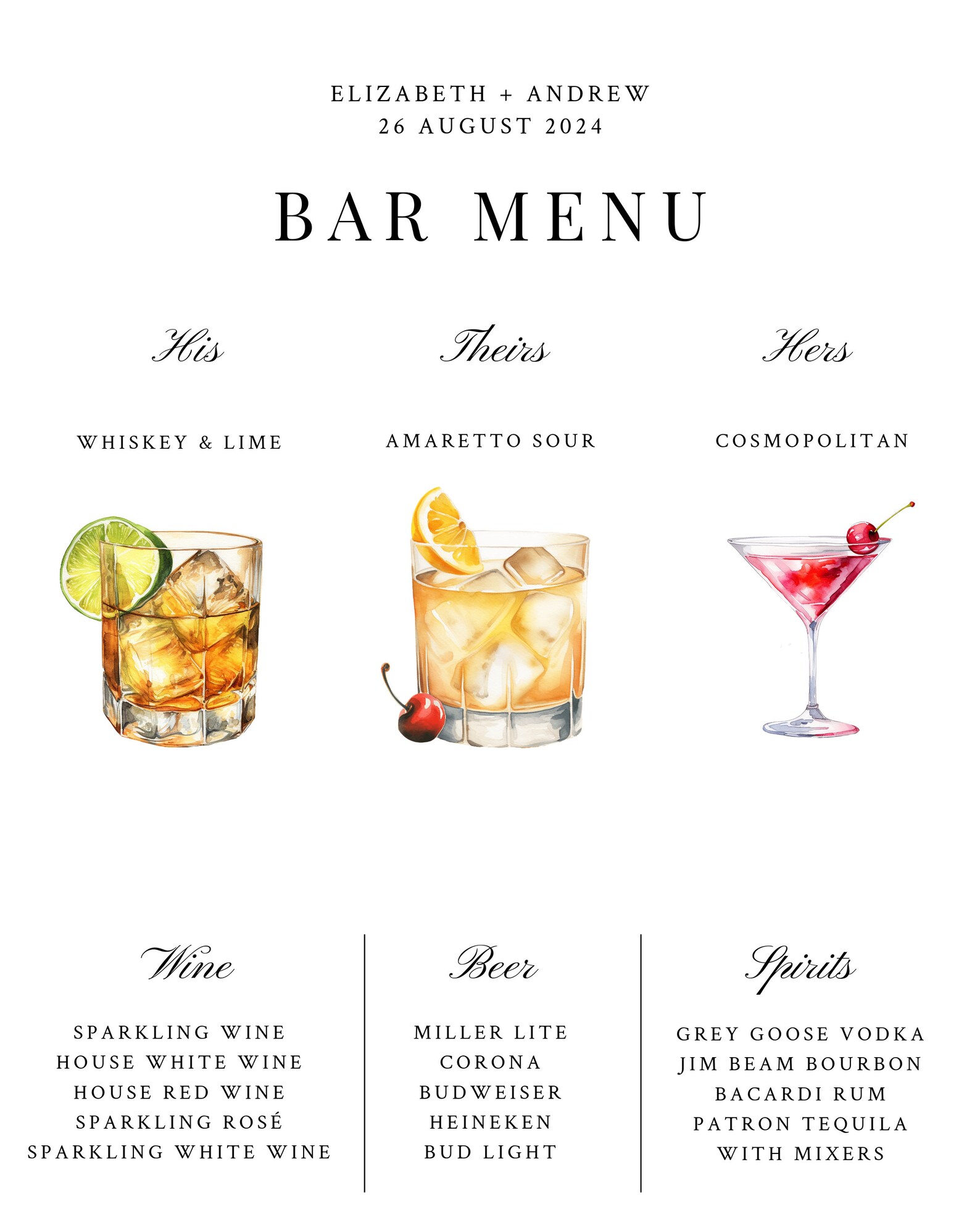 Modern Simplistic Bar Menu Template - Self-editable Template - Wedding ...
