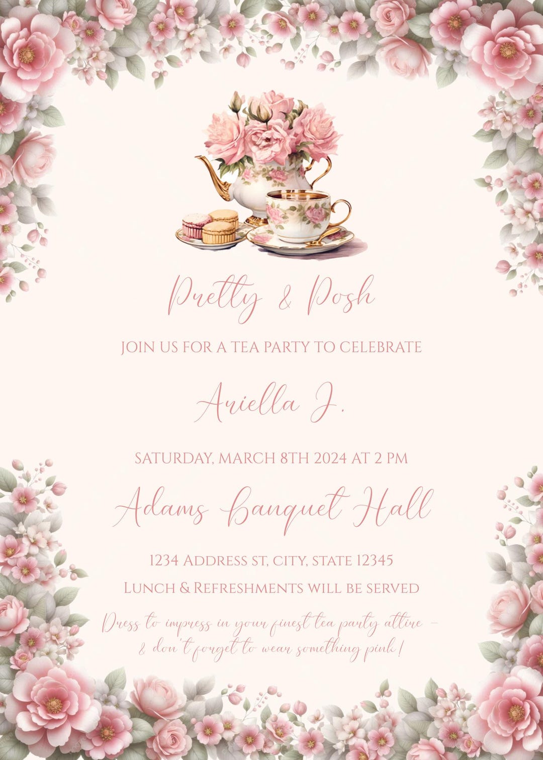 Pretty and Posh Tea Party Invitation – Elegant Tea Time Invite for ...