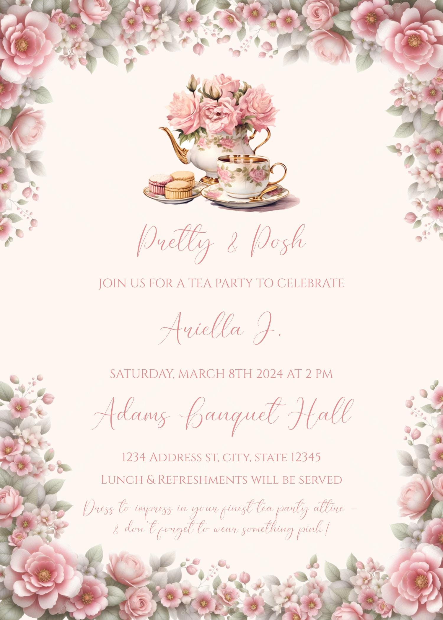 Pretty and Posh Tea Party Invitation – Elegant Tea Time Invite for ...