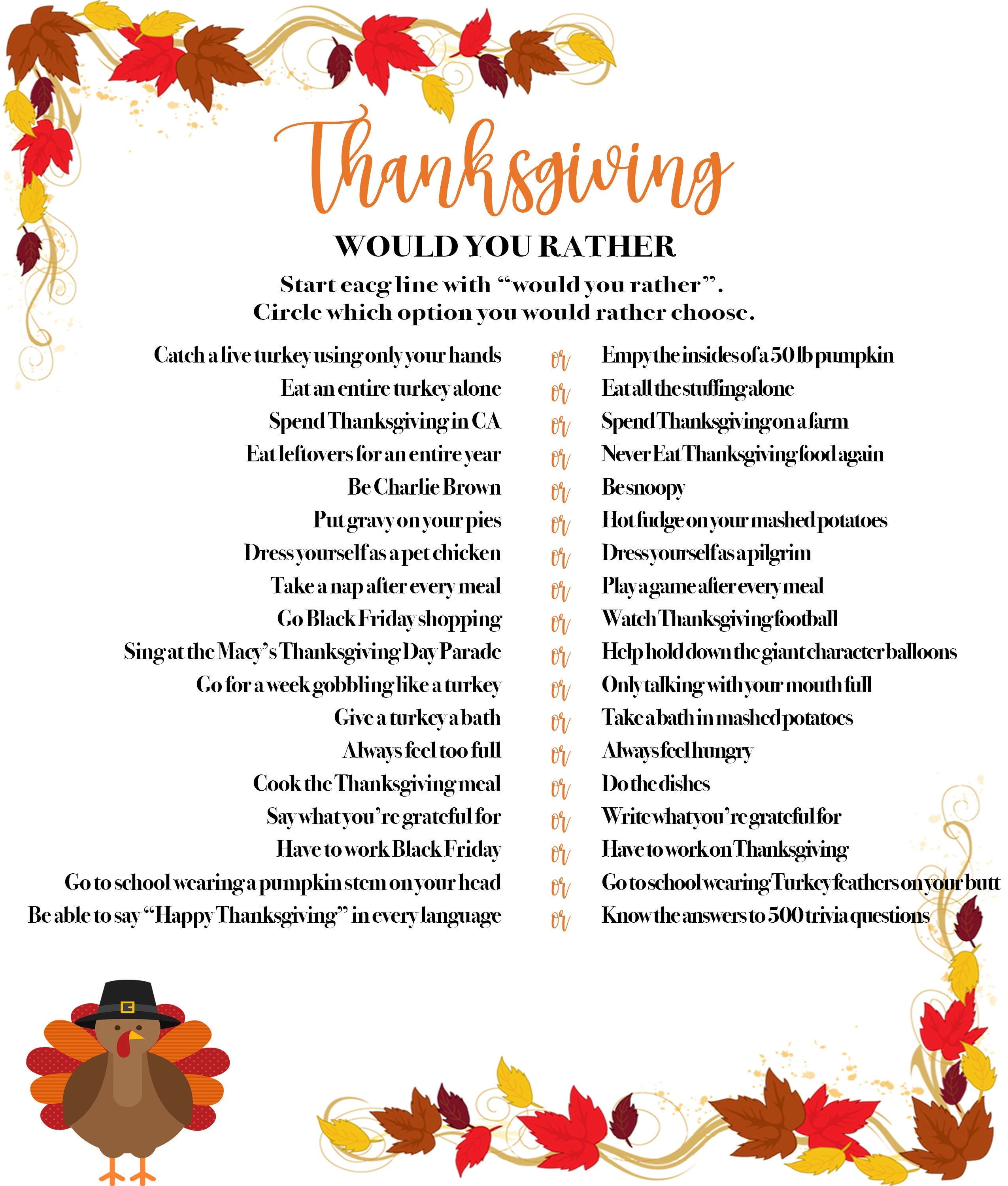 Thanksgiving Would You Rather Game - Thanksgiving Family Games ...