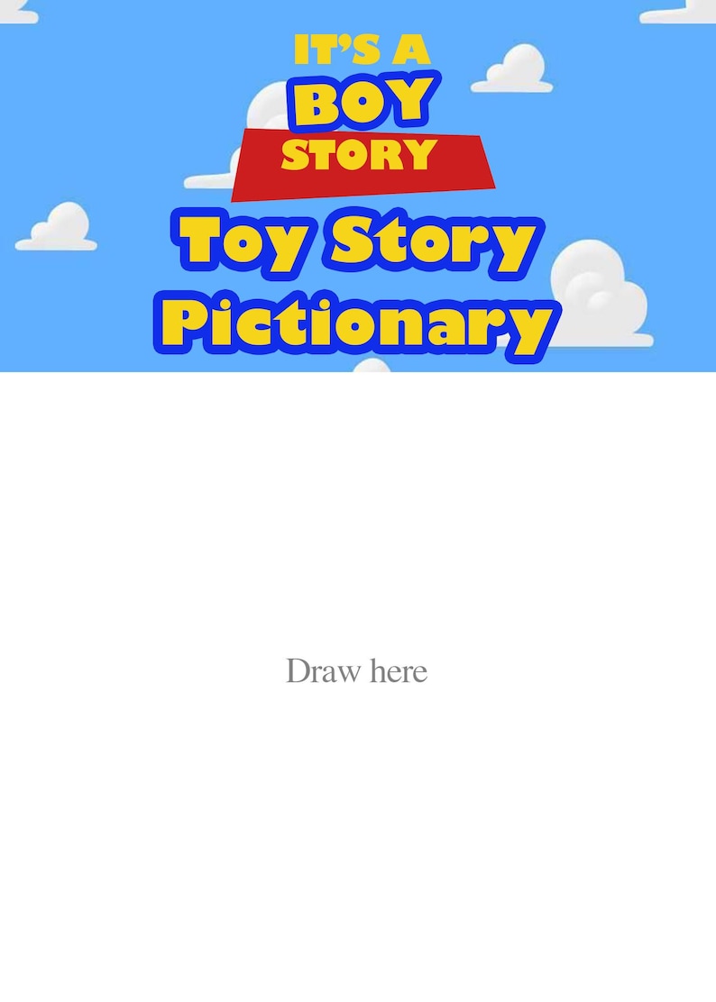 Toy Story Baby Shower - It's A Boy Story - Toy Story Pictionary Game ...
