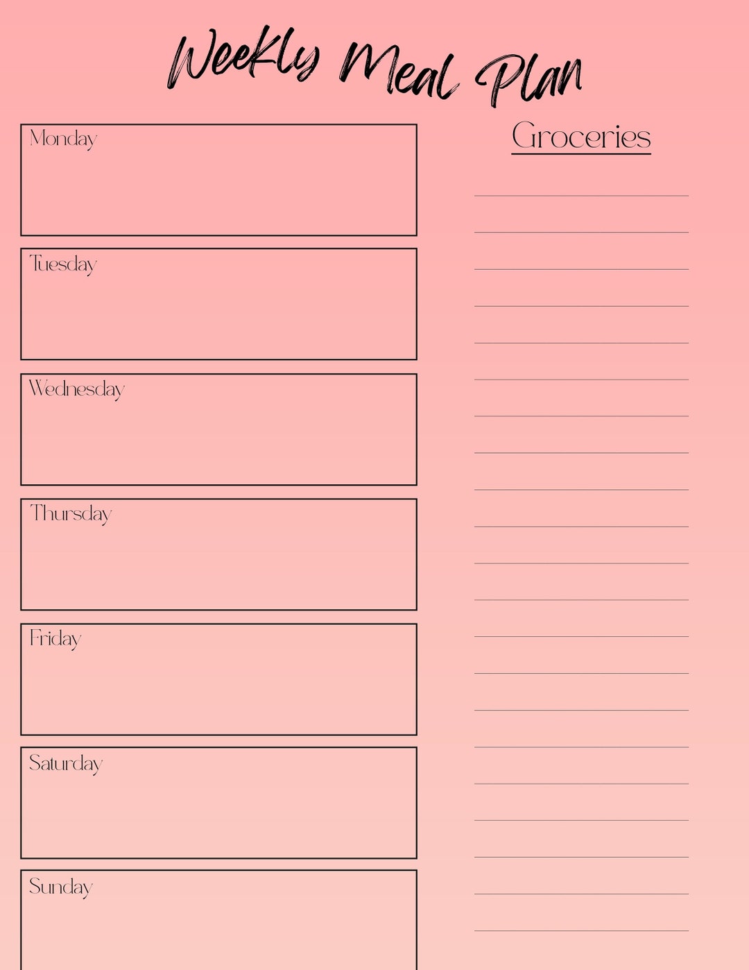 Pink Gradient Printable Weekly Meal Planner | Stylish Meal Planning ...