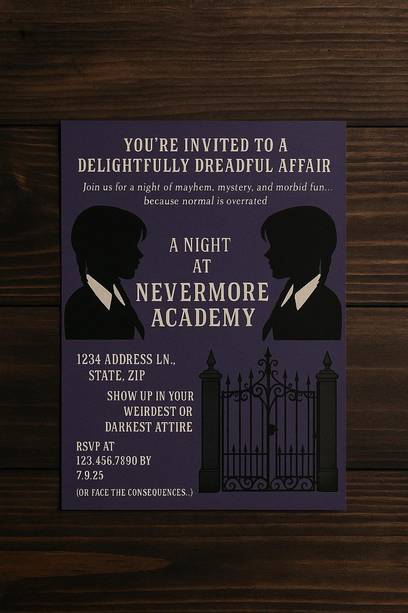 Wednesday Addams Party Invitation | Gothic Birthday Invite | Editable ...