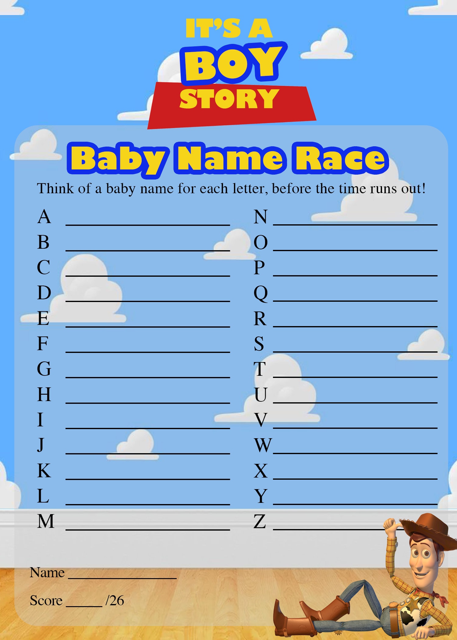 Toy Story 'it's A Boy Story' Baby Shower Game Collection With 8 Games ...