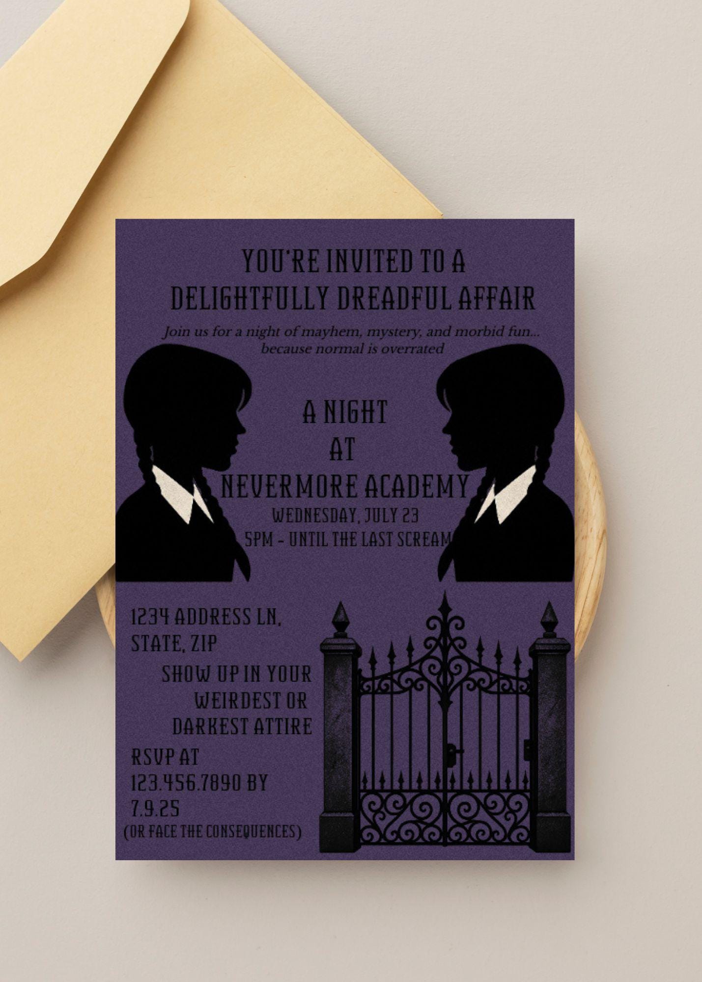 Wednesday Addams Party Invitation | Gothic Birthday Invite | Editable ...