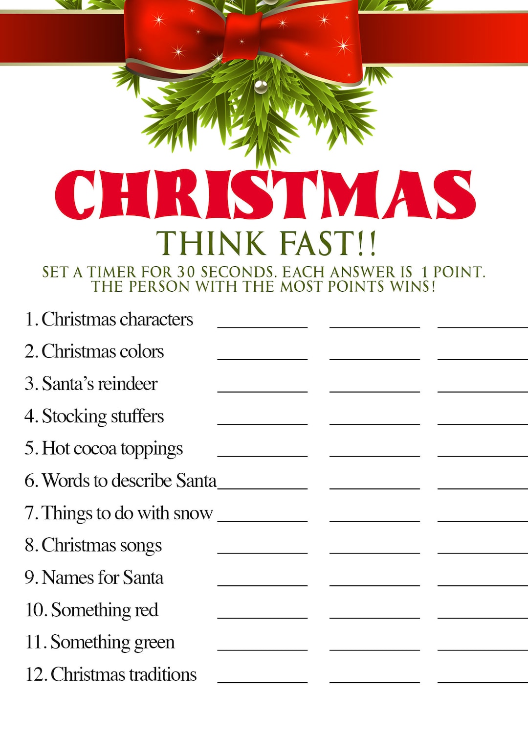 Christmas Think Fast Game Christmas Family Games Friendsmas Games ...