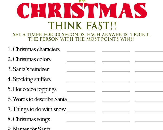 Christmas Think Fast Game - Christmas Family Games - Friendsmas Games ...