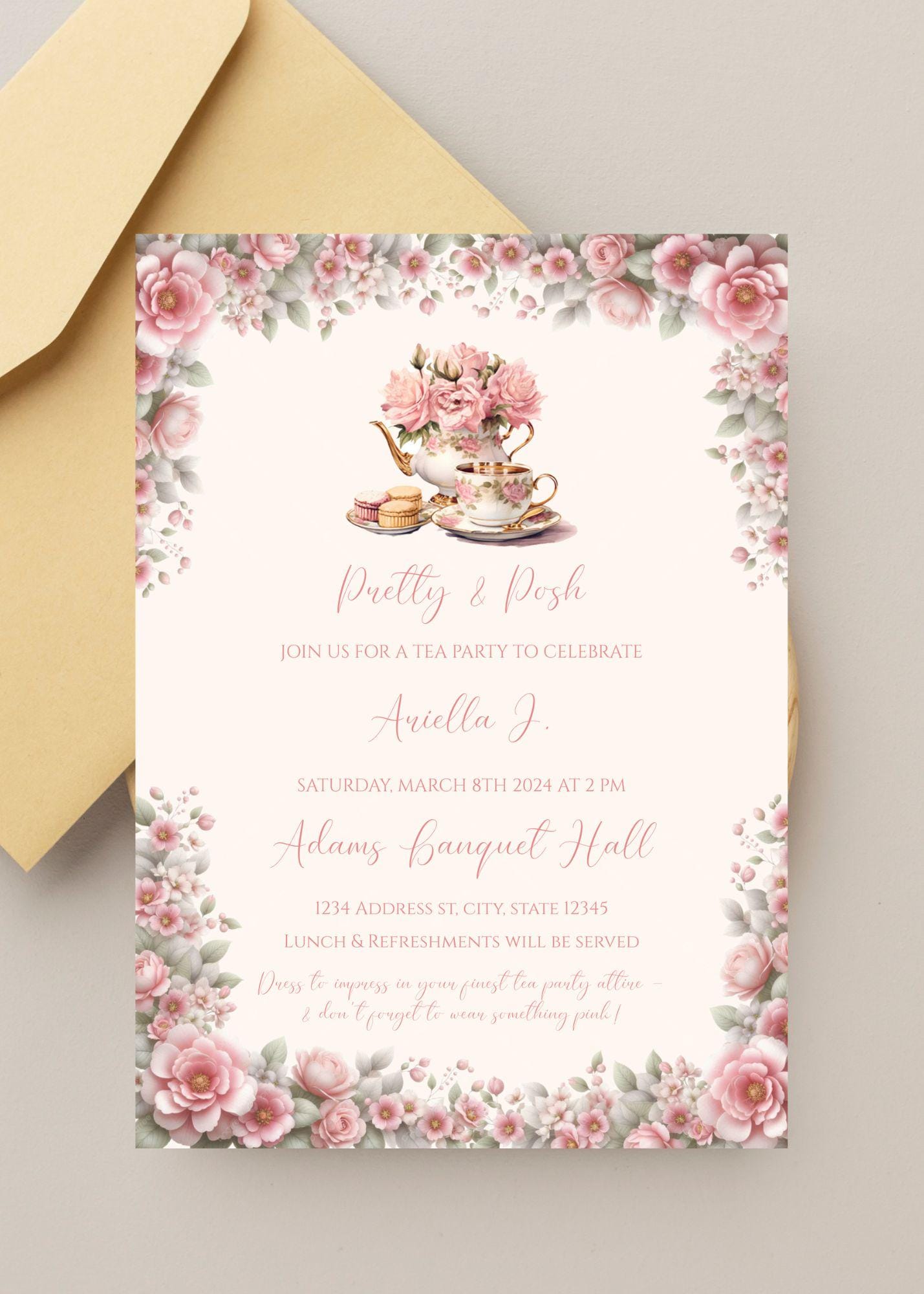 Pretty and Posh Tea Party Invitation – Elegant Tea Time Invite for ...