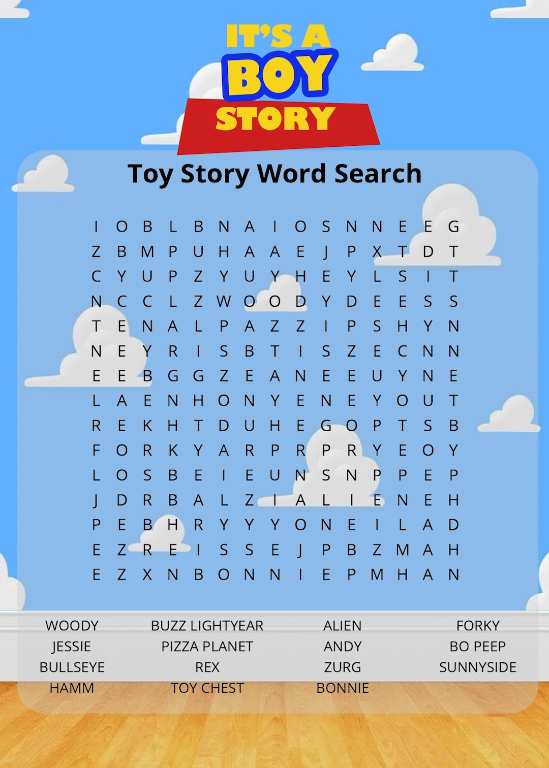 Toy Story Baby Shower - It's A Boy Story - Word Search - Toy Story Word ...