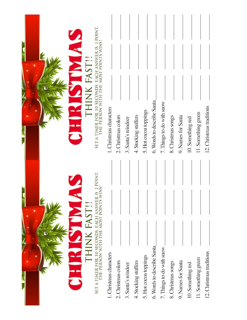 Christmas Think Fast Game - Christmas Family Games - Friendsmas Games ...