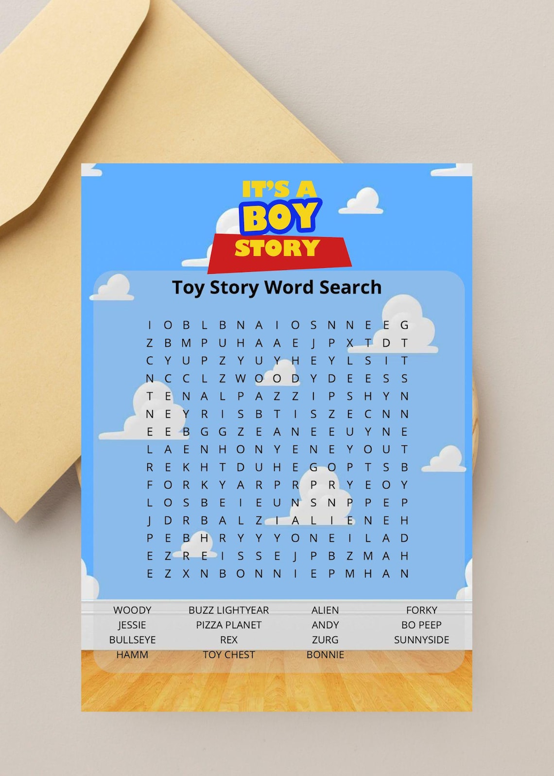 Toy Story Baby Shower - It's A Boy Story - Word Search - Toy Story Word ...