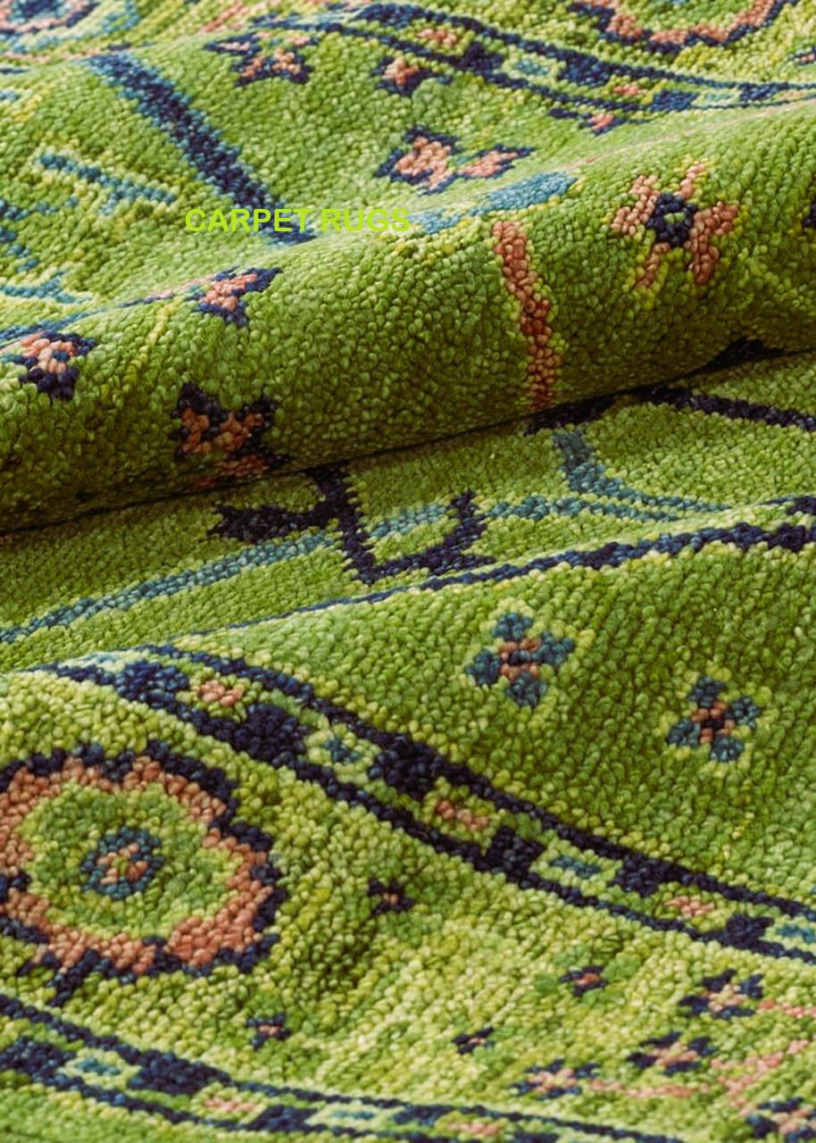 Hand-knotted Green Wool Oriental Rug: Traditional Floral & Geometric ...