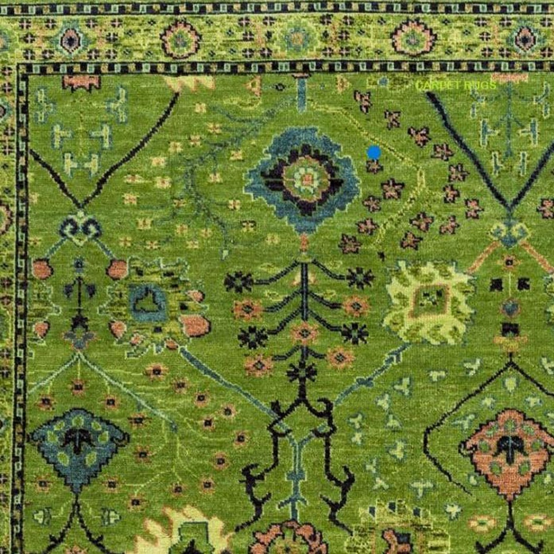 Hand-knotted Green Wool Oriental Rug: Traditional Floral & Geometric ...