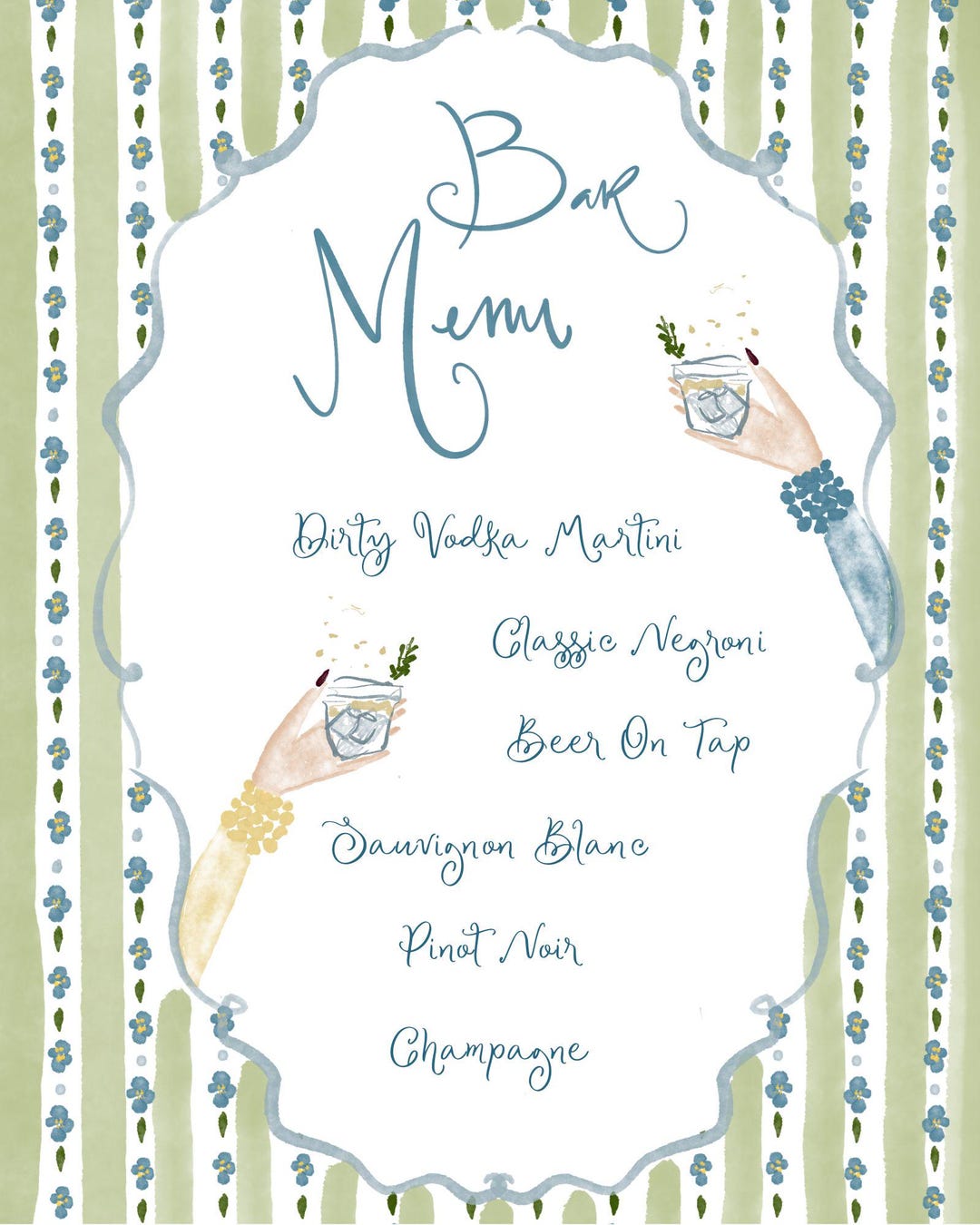 Green Drink Menu Canva Template, Custom Wedding Menu, Editable Table ...