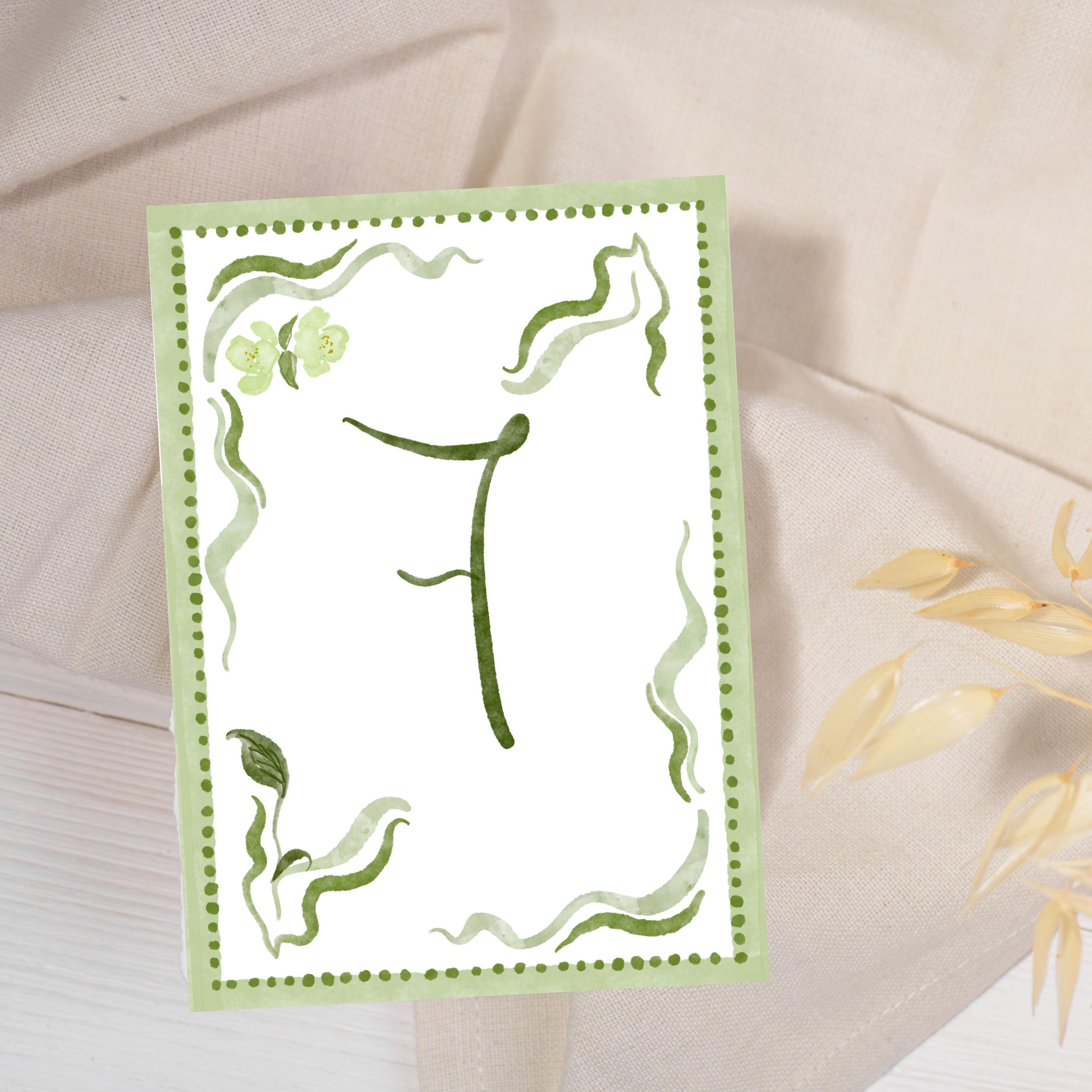 Green Wedding Table Numbers Canva Template, Hand Painted Reception ...