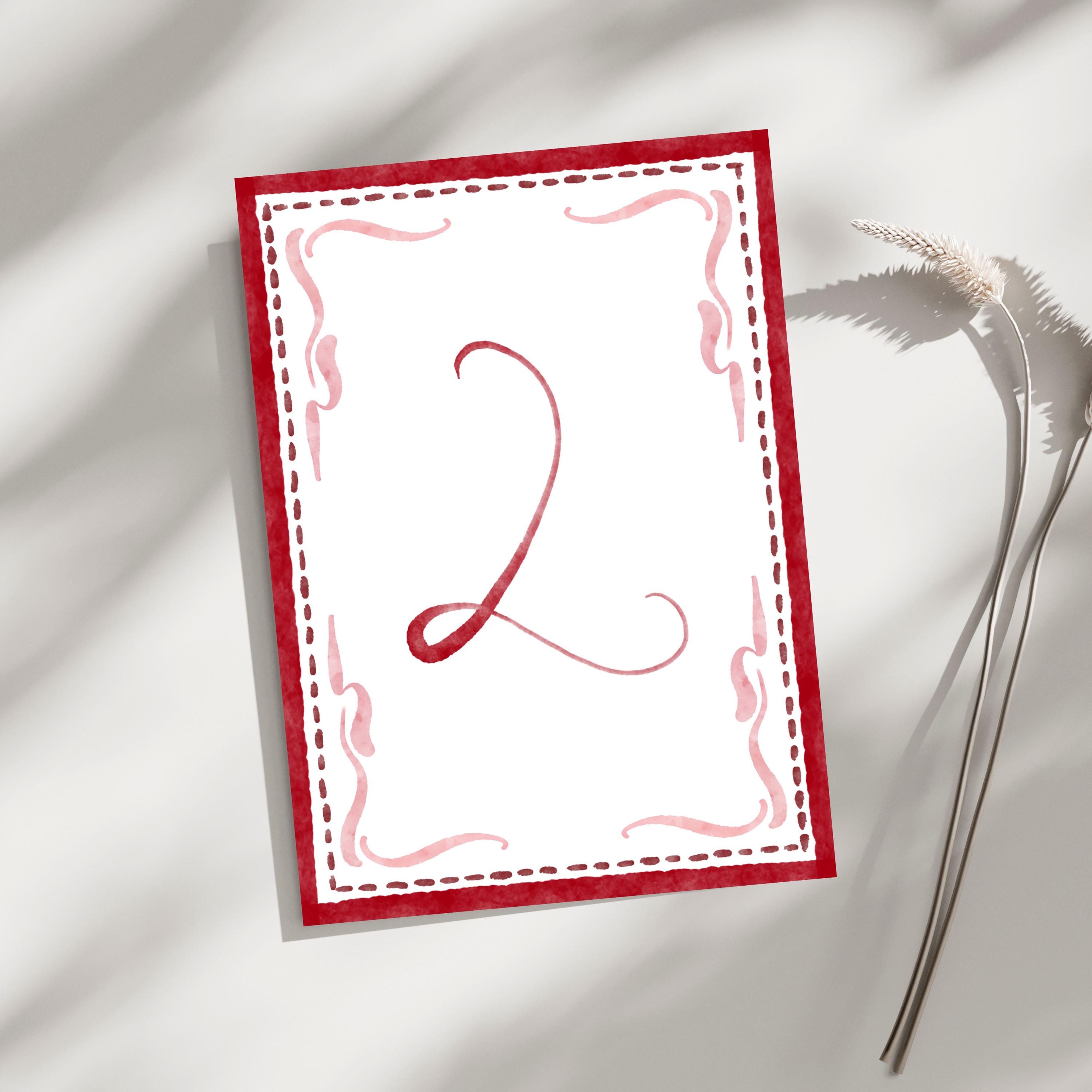 Red Wedding Table Number Cards Canva Template, Hand Painted Wedding ...