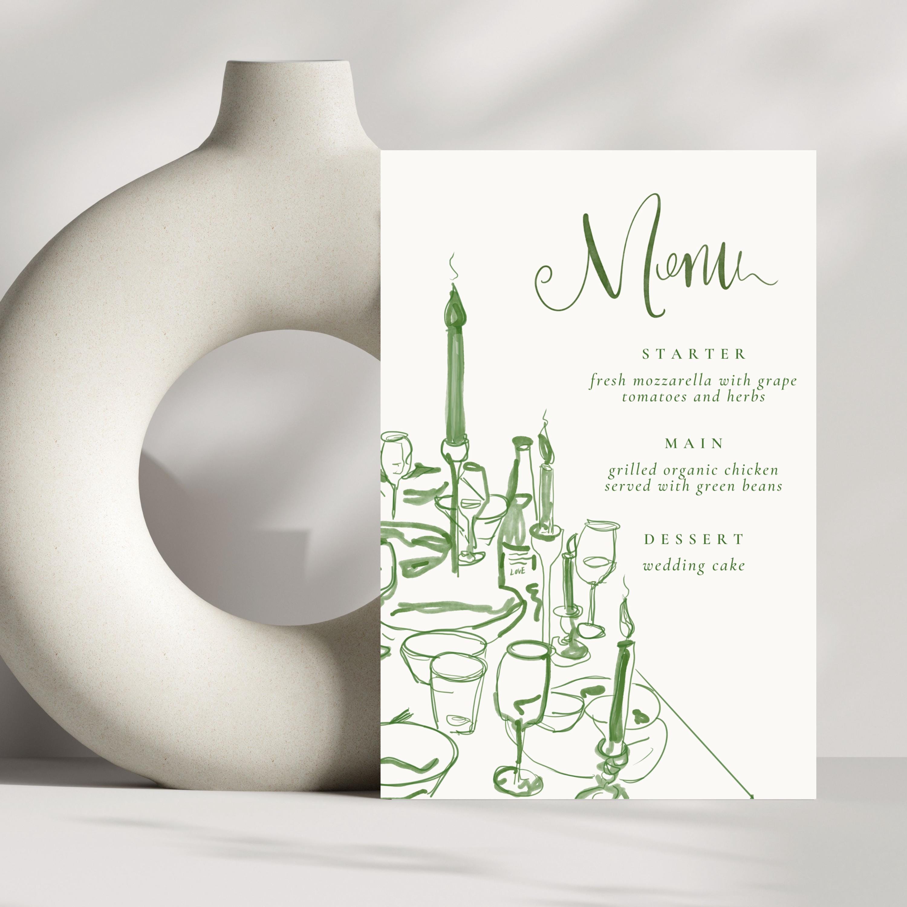 Green Tablescape Dinner Menu Card Canva Template, Custom Wedding Menu ...