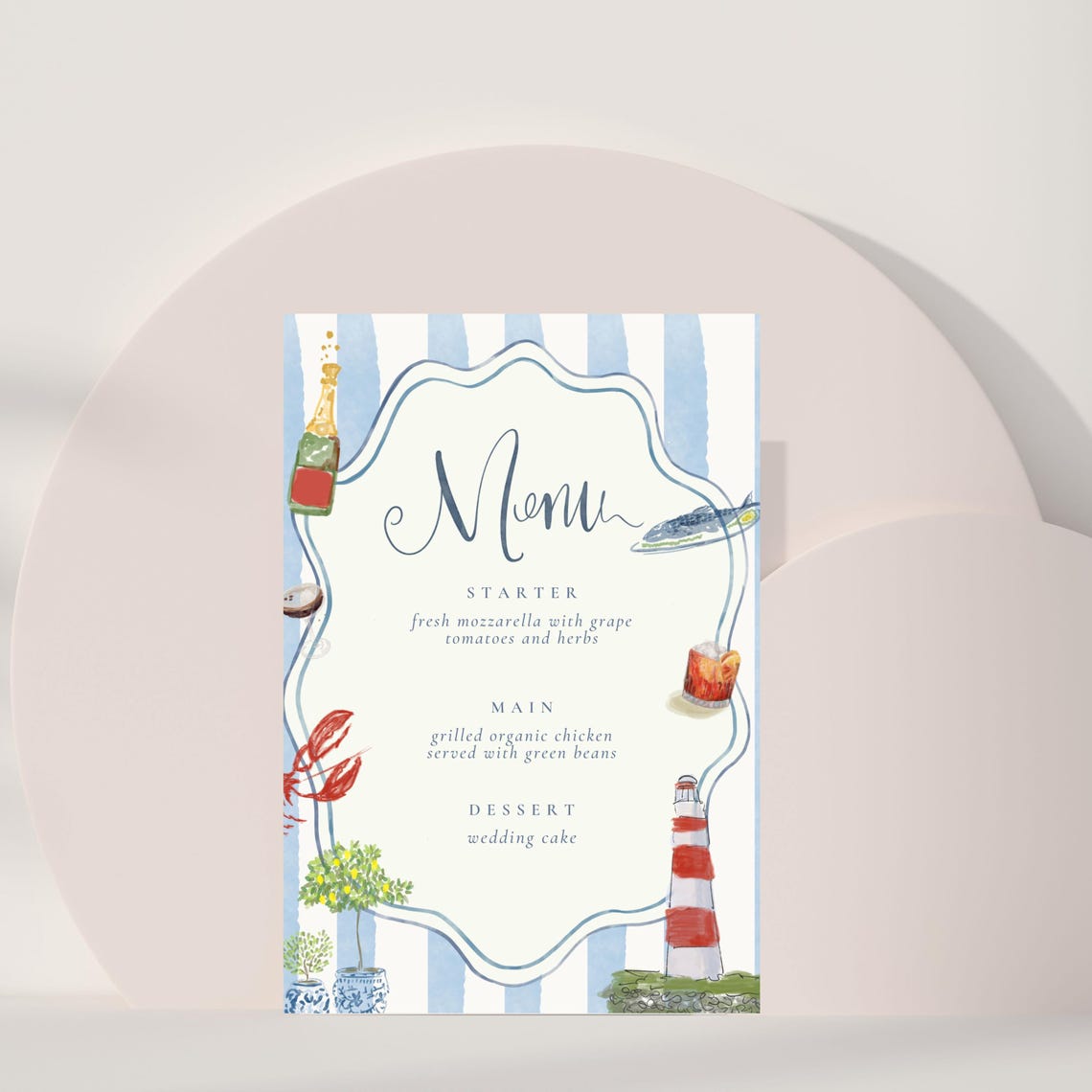 Coastal Wedding Dinner Menu Card Canva Template, Beach Inspired ...