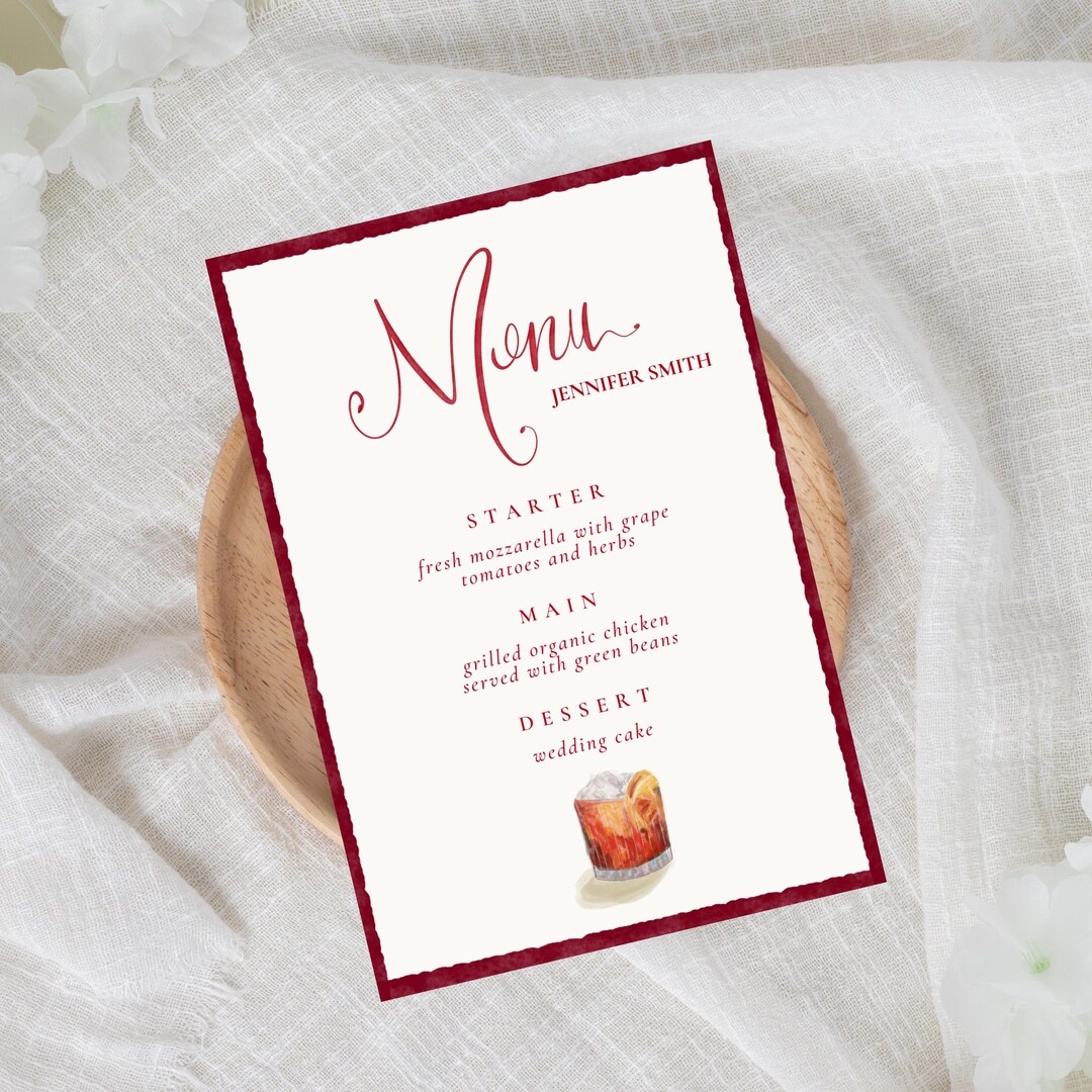 Red Sketched Dinner Menu Card Canva Template, Artistic Wedding Menu ...