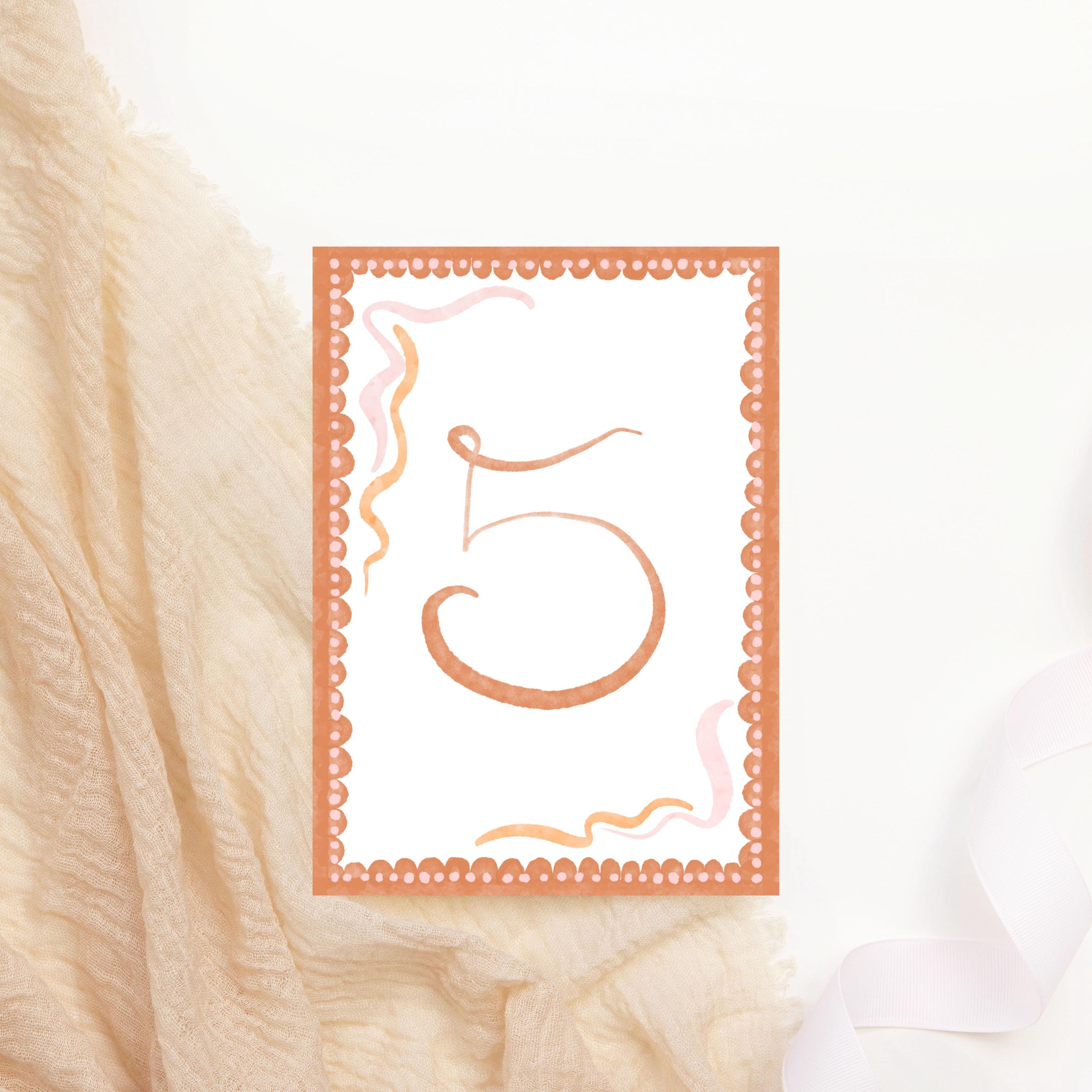 Peach Wedding Table Numbers Canva Template, Artisan Hand Painted ...