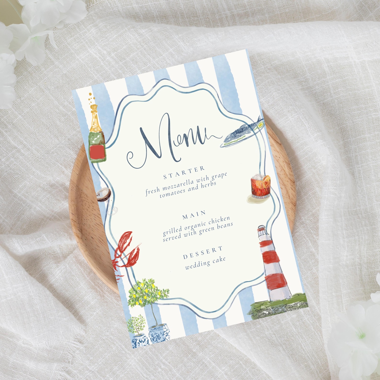 Coastal Wedding Dinner Menu Card Canva Template, Beach Inspired ...