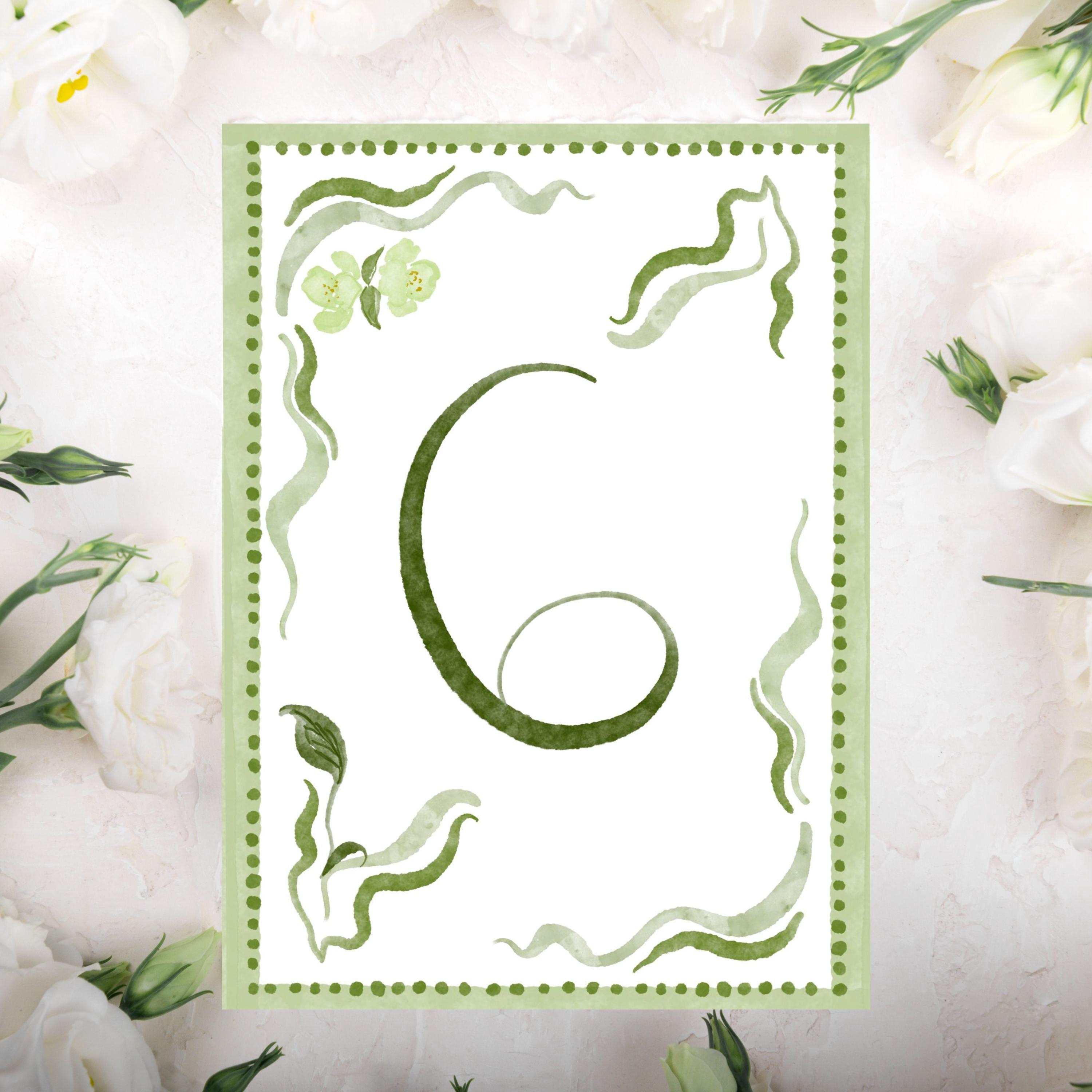 Green Wedding Table Numbers Canva Template, Hand Painted Reception ...