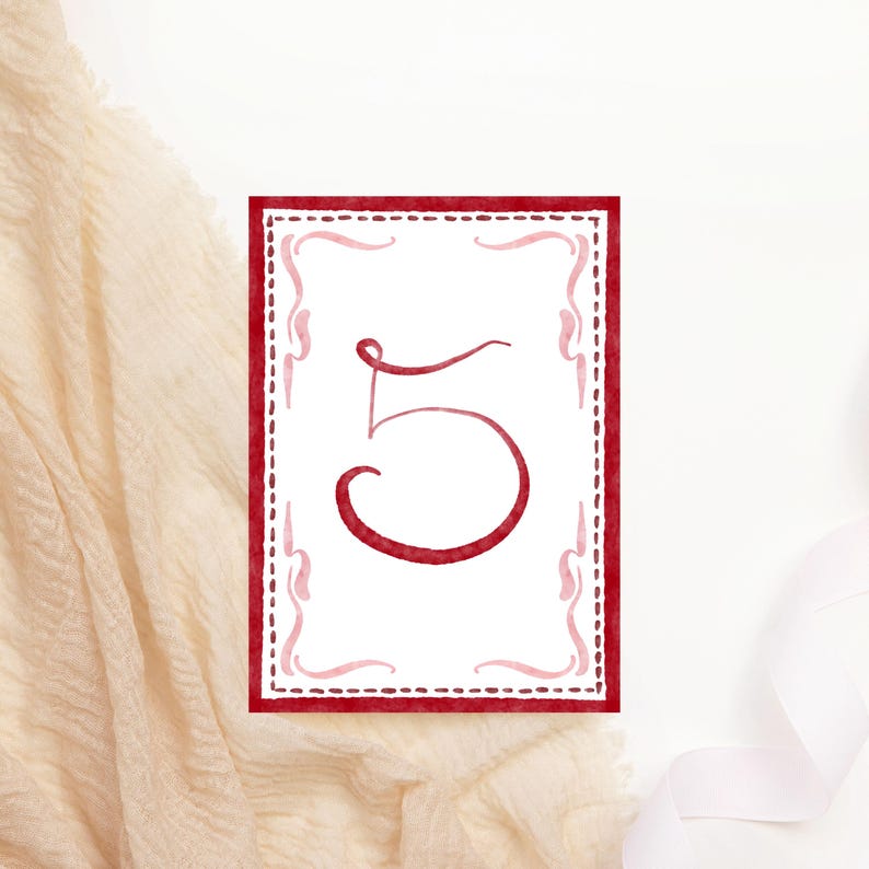 Red Wedding Table Number Cards Canva Template, Hand Painted Wedding ...
