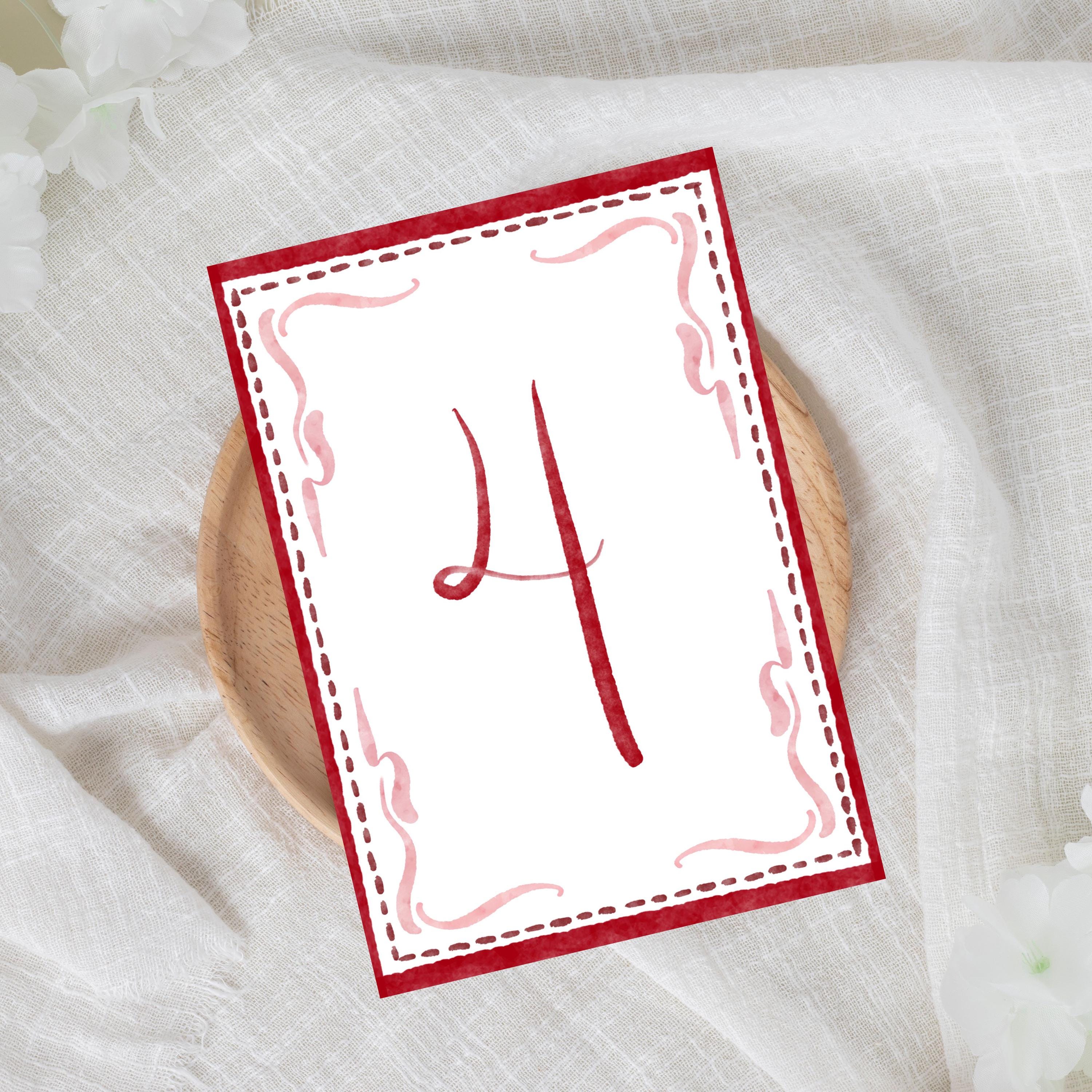 Red Wedding Table Number Cards Canva Template, Hand Painted Wedding ...
