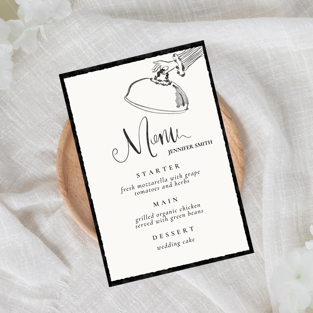 Black Hand Painted Wedding Menu Template, Custom Canva Design, Elegant ...
