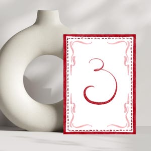 Red Wedding Table Number Cards Canva Template, Hand Painted Wedding ...