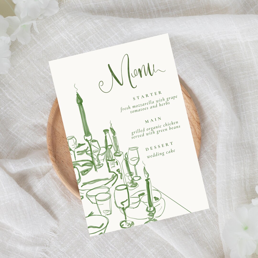 Green Tablescape Dinner Menu Card Canva Template, Custom Wedding Menu ...