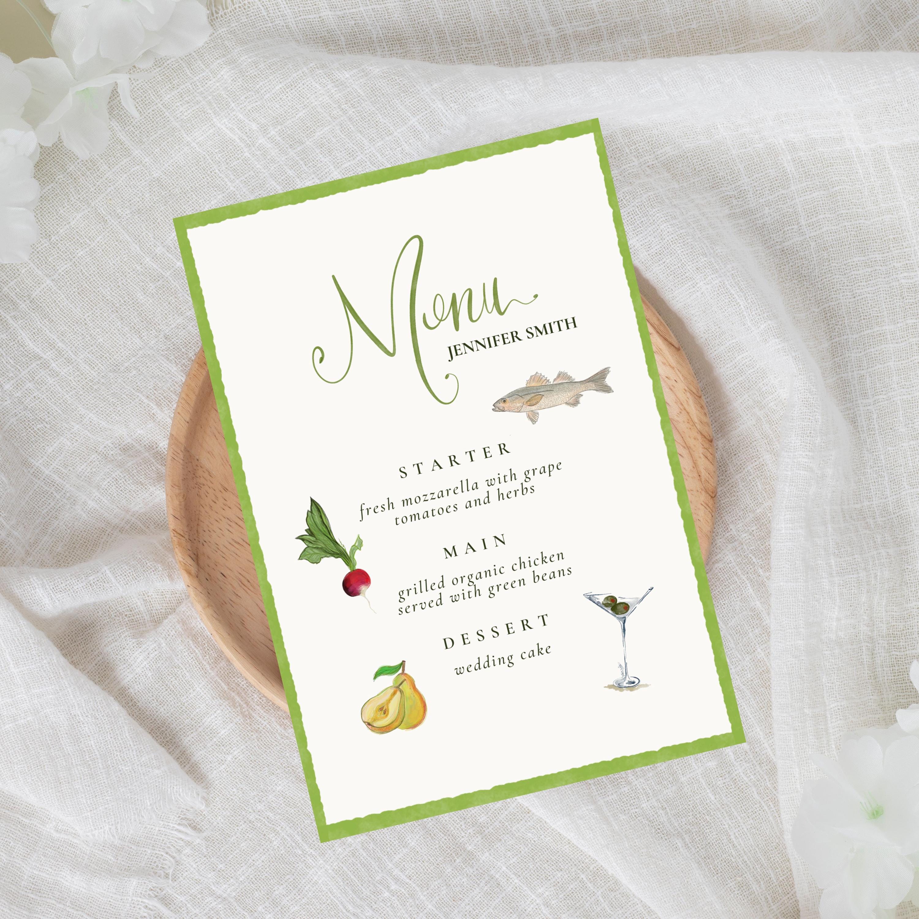 Luxury Food and Beverage Theme Dinner Menu Card, Custom Event Menu ...