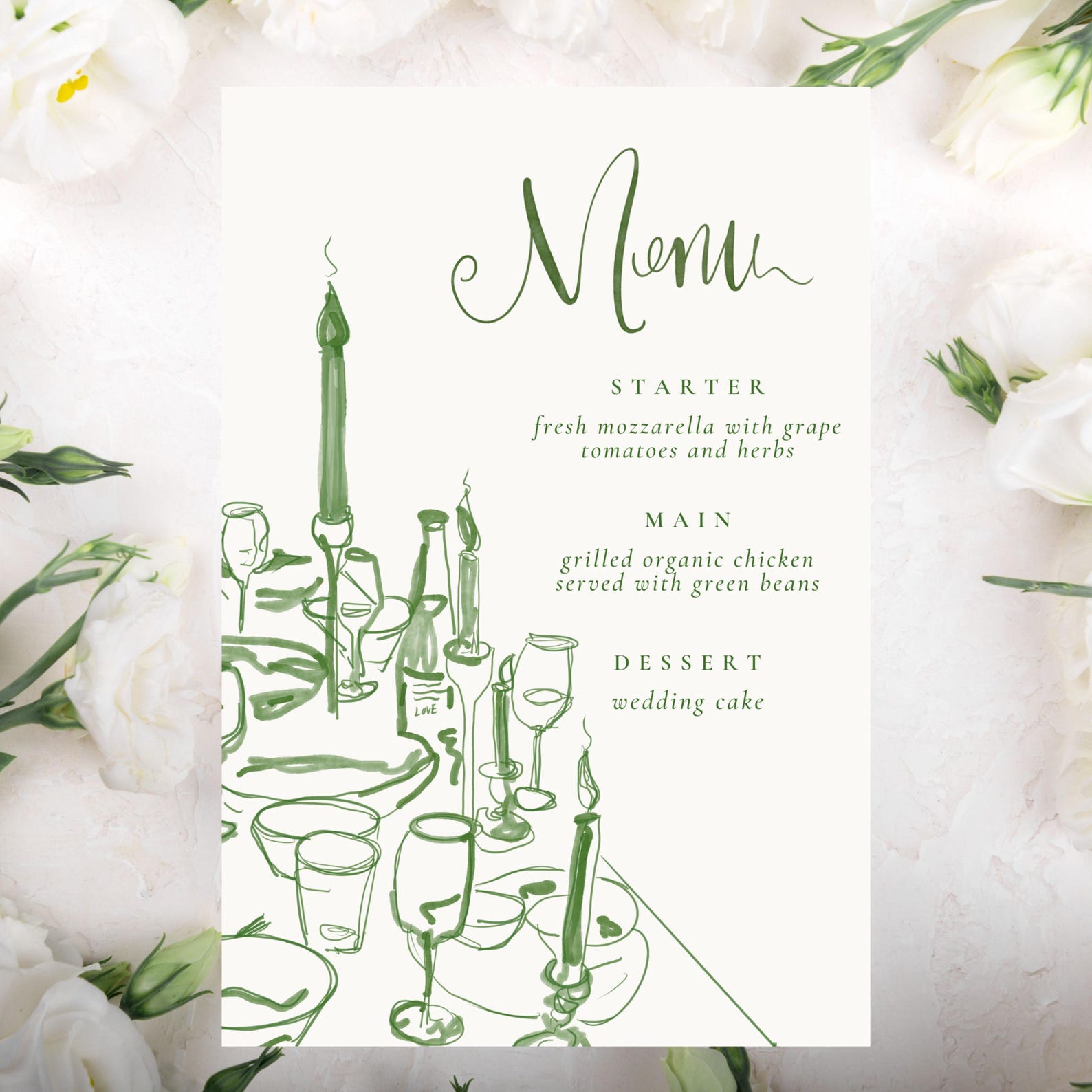 Green Tablescape Dinner Menu Card Canva Template, Custom Wedding Menu ...