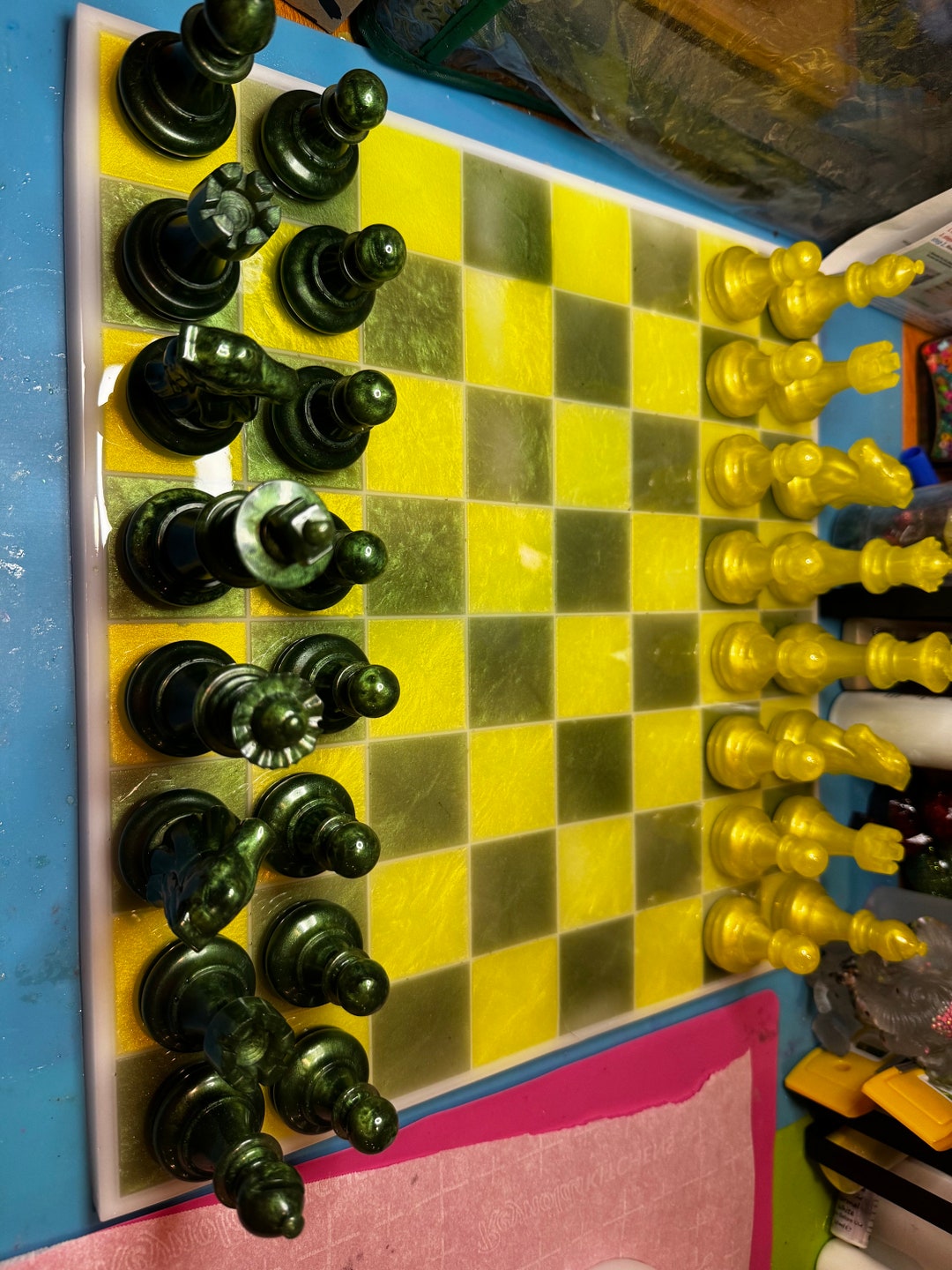 Resin Extra Large Chess Set; Green & Yellow - Etsy
