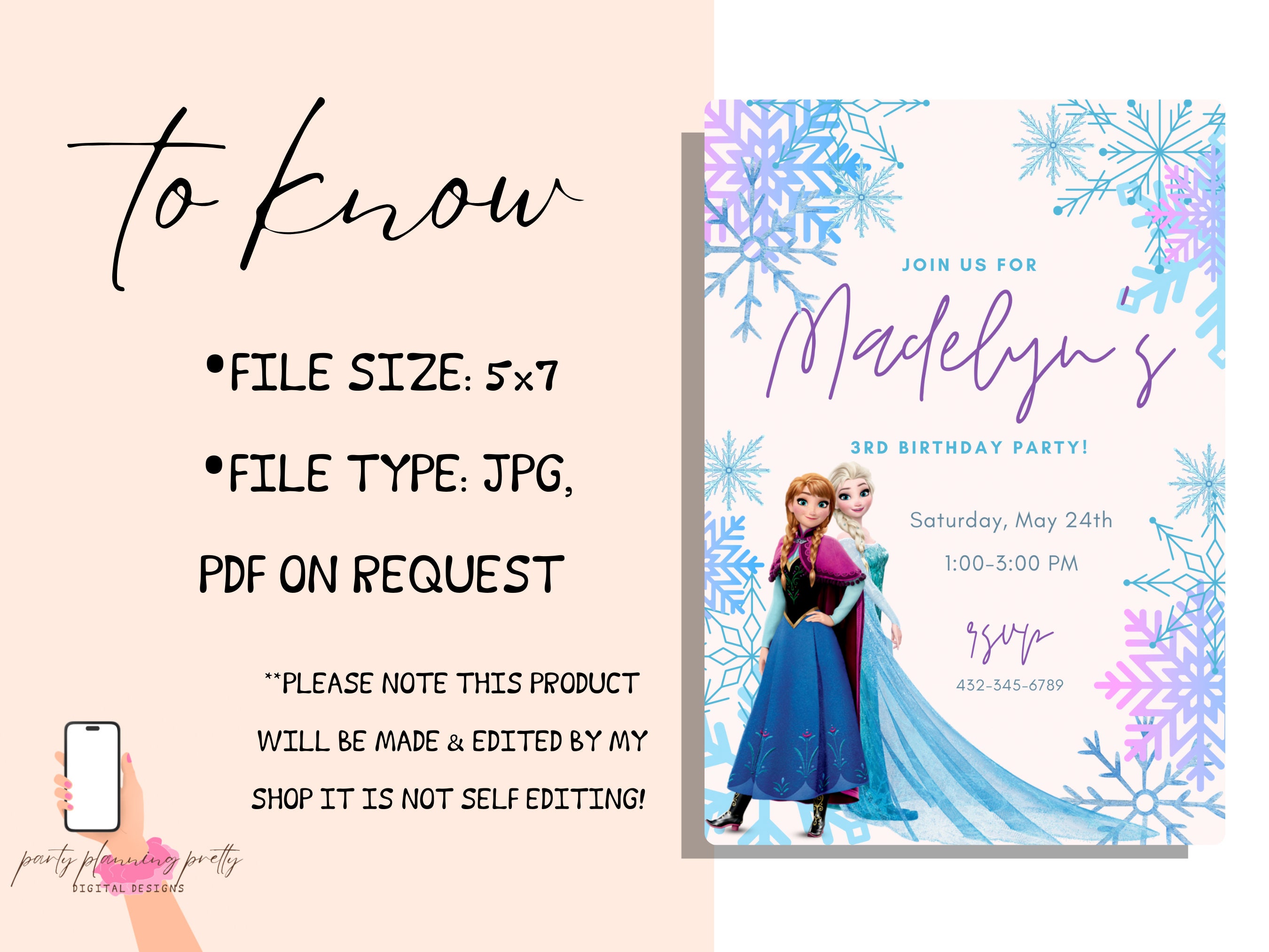 Frozen Birthday Digital Invitation Princess Birthday Invitation Disneys ...