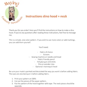 Dinomask Hood and Neck Pattern Digital Download With Instructions and ...